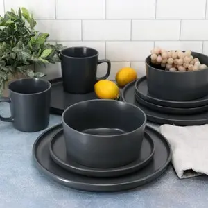 ELAMA Luxmatte Dark 16 Piece Dinnerware Set - Grey