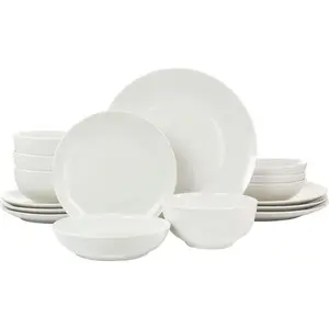 ELAMA Camellia 16 Piece Porcelain Double Bowl Dinnerware Set - White