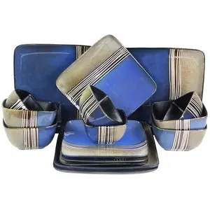 ELAMA Uptown Loft 16 Piece Double Bowl Stoneware Dinnerware Set With Service For 4