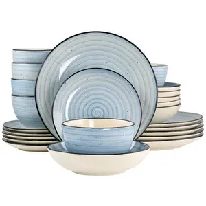 ELAMA Gia 24 Piece Round Stoneware Dinnerware Set - White