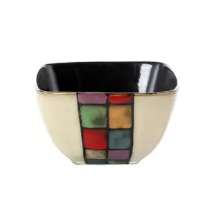 ELAMA Color Melange 16 Piece Multicolo Square Stoneware Dinnerware Set