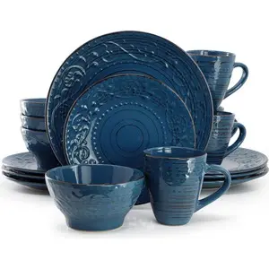 ELAMA Malibu Deep Ocean 16-piece Stoneware Dinnerware Set - Blue