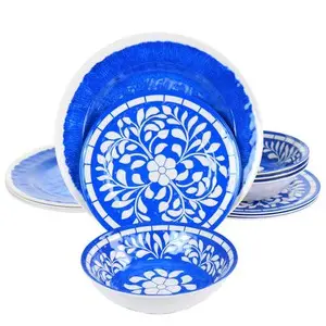 ELAMA Nelly 12 Piece Melamine Dinnerware Set - Blue