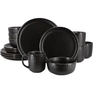 ELAMA Leo 16 Piece Stoneware Dinnerware Set - Black