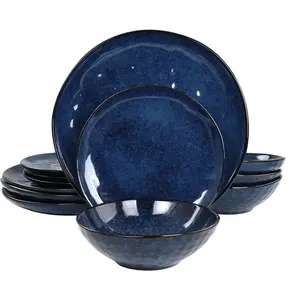 ELAMA Samara 12 Piece Stoneware Dinnerware Set - Blue