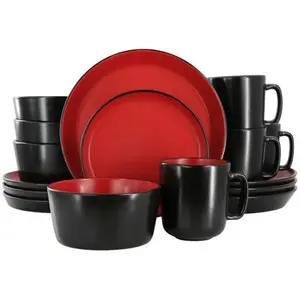 ELAMA Bacarra 16 Piece Stoneware Dinnerware Set - Black