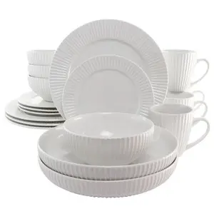 ELAMA Elle 18 Piece Porcelain Dinnerware Set With 2 Large Serving Bowls - White