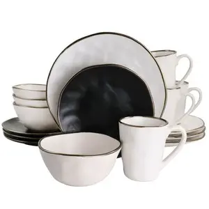 ELAMA Roman 16 Piece Stoneware Dinnerware Set - White