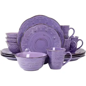 ELAMA Rustic Birch 16 Piece Stoneware Dinnerware Set