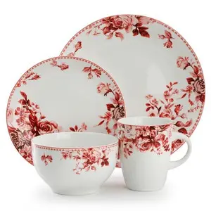 ELAMA Traditional Rose 16 Piece Stoneware Dinnerware Set