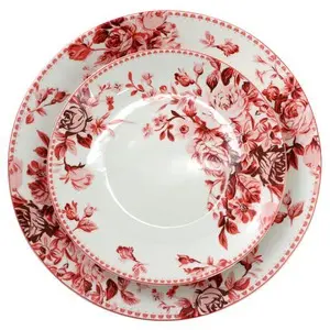 ELAMA Traditional Rose 16 Piece Stoneware Dinnerware Set