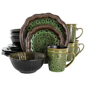 ELAMA Jade Waves 16 Piece Stoneware Dinnerware Set - Green
