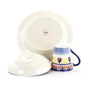 ELAMA Zen Mozaik 16 Piece Luxurious Stoneware Dinnerware With Complete Setting For 4 - Blue