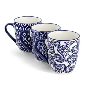 ELAMA Declan 6 Piece 12 Ounce Assorted Design Stoneware Mug Set