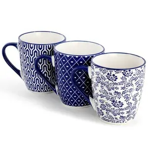 ELAMA Declan 6 Piece 12 Ounce Assorted Design Stoneware Mug Set