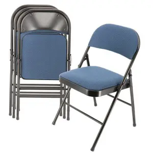 ELAMA 4 Piece Metal Folding Chair With Padded Seats - Dark Blue