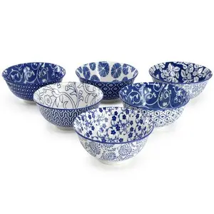 ELAMA Moxy 6 Piece Assorted Design 20oz Porcelain Footed Bowl Set