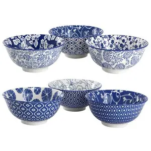 ELAMA Moxy 6 Piece Assorted Design 20oz Porcelain Footed Bowl Set