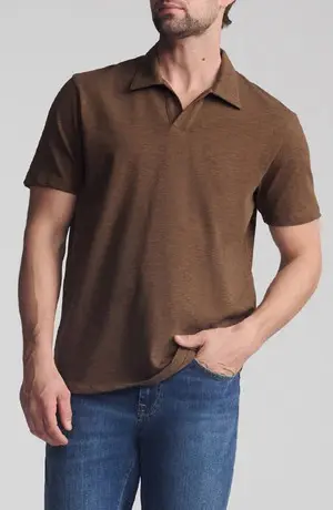 MAVI Solid Cotton Johnny Collar Polo - Cocoa
