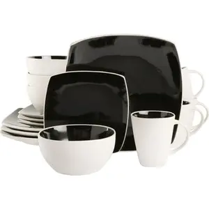GIBSON ELITE 16 Piece Stoneware Dinnerware Set - Black