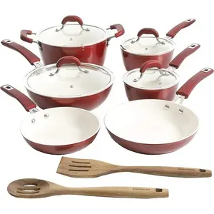 KENMORE Arlington 12 Piece Aluminum Ceramic Coated Nonstick Cookware Set - Red