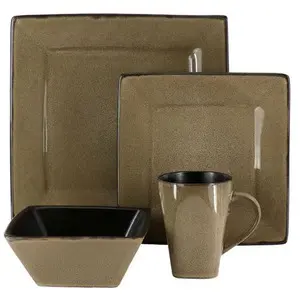 GIBSON ELITE Kiesling 16 Piece Hard Square Stoneware Dinnerware Set