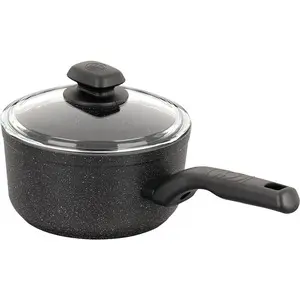 KORKMAZ Ornella 2 Piece 2 Liter Quart Aluminum Nonstick Saucepan With Lid - Black
