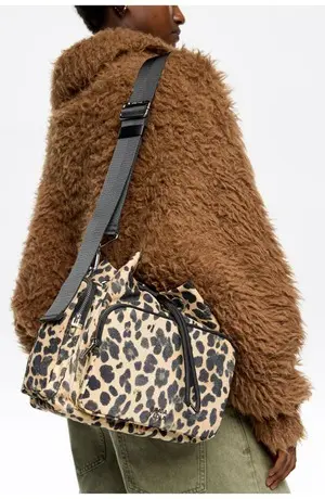 Bimba Y Lola Leopard Nylon Pocket Bucket Bag
