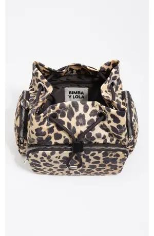 Bimba Y Lola Leopard Nylon Pocket Bucket Bag