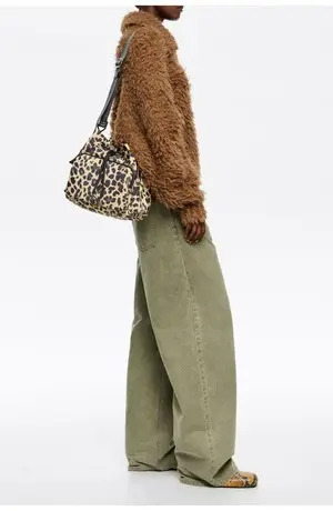 Bimba Y Lola Leopard Nylon Pocket Bucket Bag