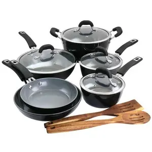 KENMORE 12 Piece Ceramic Coated Aluminum Cookware Set - Black