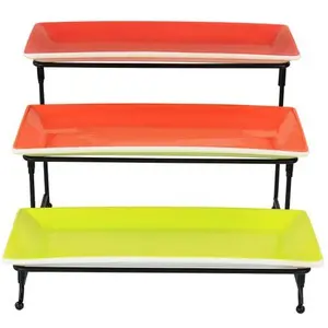 GIBSON HOME Crenshaw Hand Painted Stoneware 3-tier Serving Set With Metal Rack Color