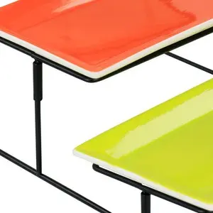GIBSON HOME Crenshaw Hand Painted Stoneware 3-tier Serving Set With Metal Rack Color