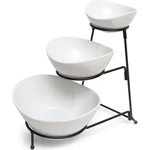Gibson Gracious Dining 3 Tier Bowl Server Set With Metal Stand - White