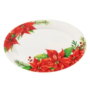GIBSON HOME 4 Piece Ceramic Serving Set With Poinsettia Decorations