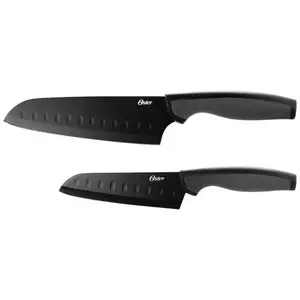 OSTER Slice Craft 2 Piece Stainless Steel Santoku Knife Set - Black