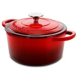 CROCK-POT 3 Quart Enameled Cast Iron Casserole With Lid - Red