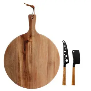 GIBSON ELITE 3 Piece Acacia Wood Charcuterie Serving Board And Cheese Knife Set - Brown