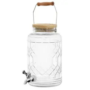 GIBSON HOME 0.95 Gallon Duval Glass Beverage Dispenser With Wooden Lid And Handle - Clear