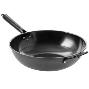 GIBSON HOME Debossed 13 Inch Heavy Gauge Carbon Steel Wok - Black