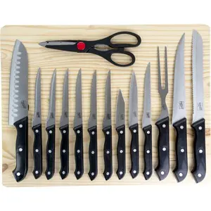 GIBSON HOME Wildcraft 15 Piece Stainless Steel Cutlery Set With Pine Wood Cutting Board - Black