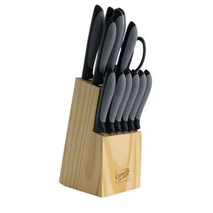 GIBSON HOME Dorain 14 Piece Stainless Steel Cutlery Set With Wood Block - Black