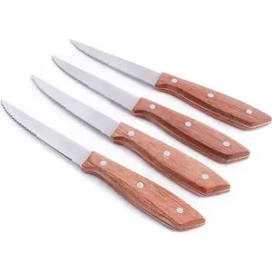 GIBSON HOME Seward 4 Piece Stainless Steel Steak Knife Cutlery Set With Handles - Wood