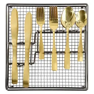 GIBSON HOME Abbeville 41 Piece Stainless Steel Flatware Set With Wire Caddy - Metallic Gold