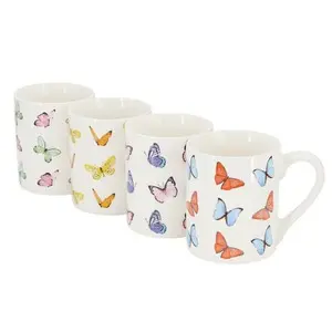 GIBSON HOME Butterfly Wings 4 Piece 18 Ounce Stoneware Mug Set - White
