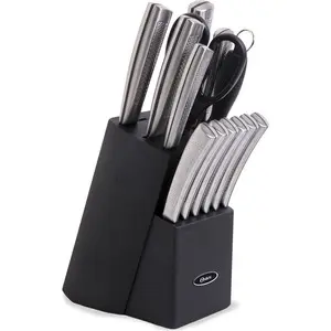 OSTER Wellisford 14 Piece Stainless Steel Cutlery Set With Rubber Wood Block - Black