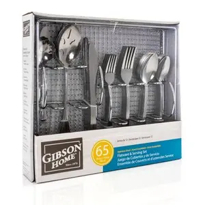 GIBSON HOME South Bay 65 Piece Stainless Steel Flatware Service Set With Wire Caddy - Metallic Silver