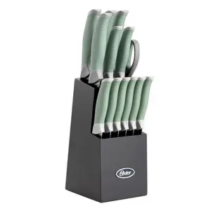 OSTER Lindbergh 14 Piece Stainless Steel Cutlery Set With Soft Grip Handles - Green