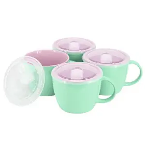 GIBSON HOME On The Go 4 Piece 25 Ounce Stoneware Soup Cup Set With Lid - Green
