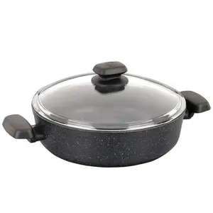 KORKMAZ Ornella Non Stick 9.5 Inch 2.5 Liter Low Casserole With Lid - Black
